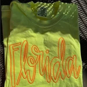 Noma Grace Designs | Tops | Embroidered Neon Yellow Florida Graphic Tee ...